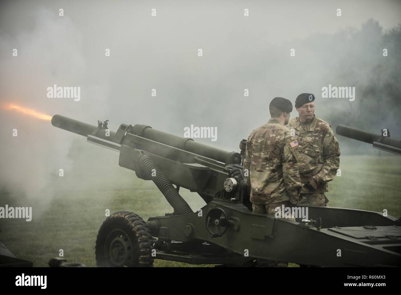U.S. Army Human Resources Command Soldiers fire cannon salvos at the ...