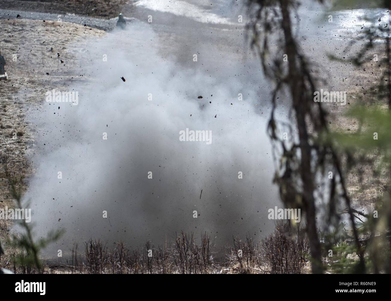 A M18 Claymore mine explodes after being detonated by paratroopers ...