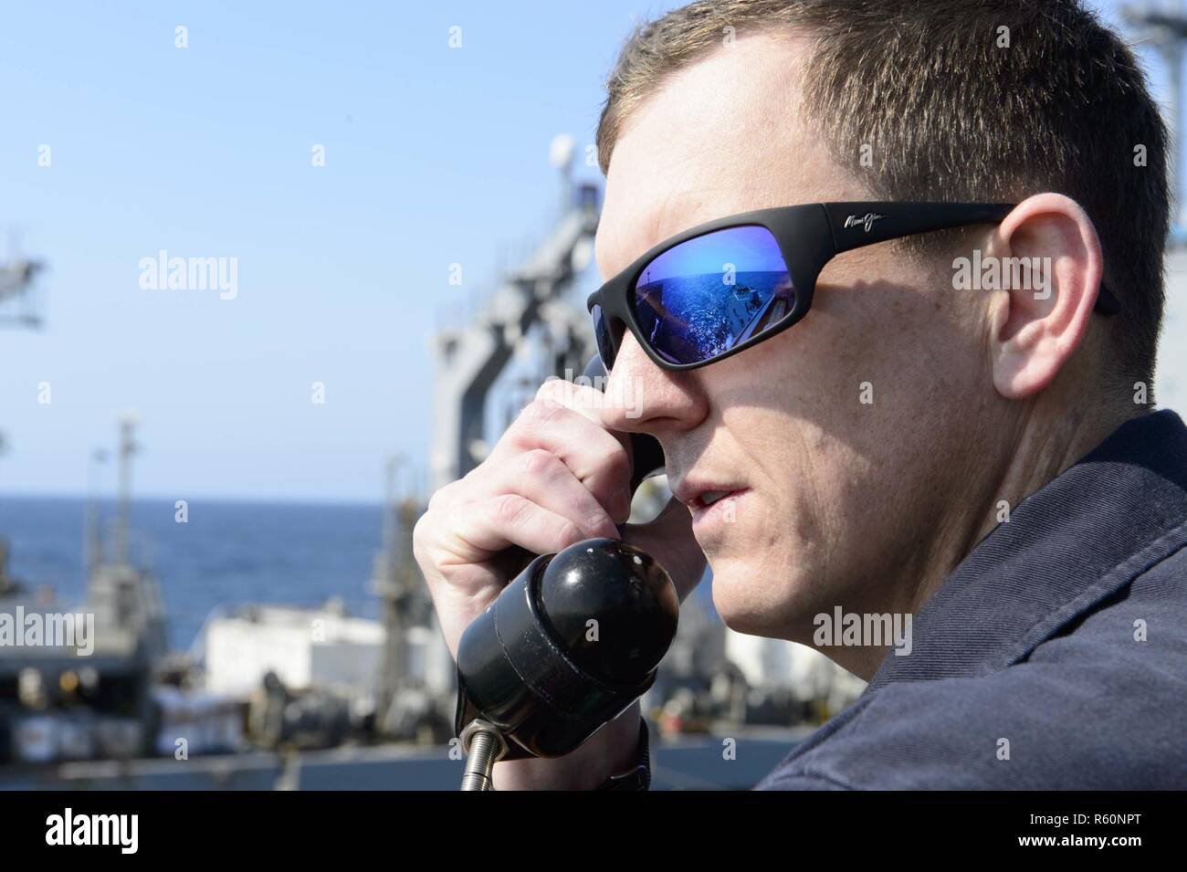 SEA OF JAPAN (April 27, 2017) Lt. Timothy Winters communicates on the ...