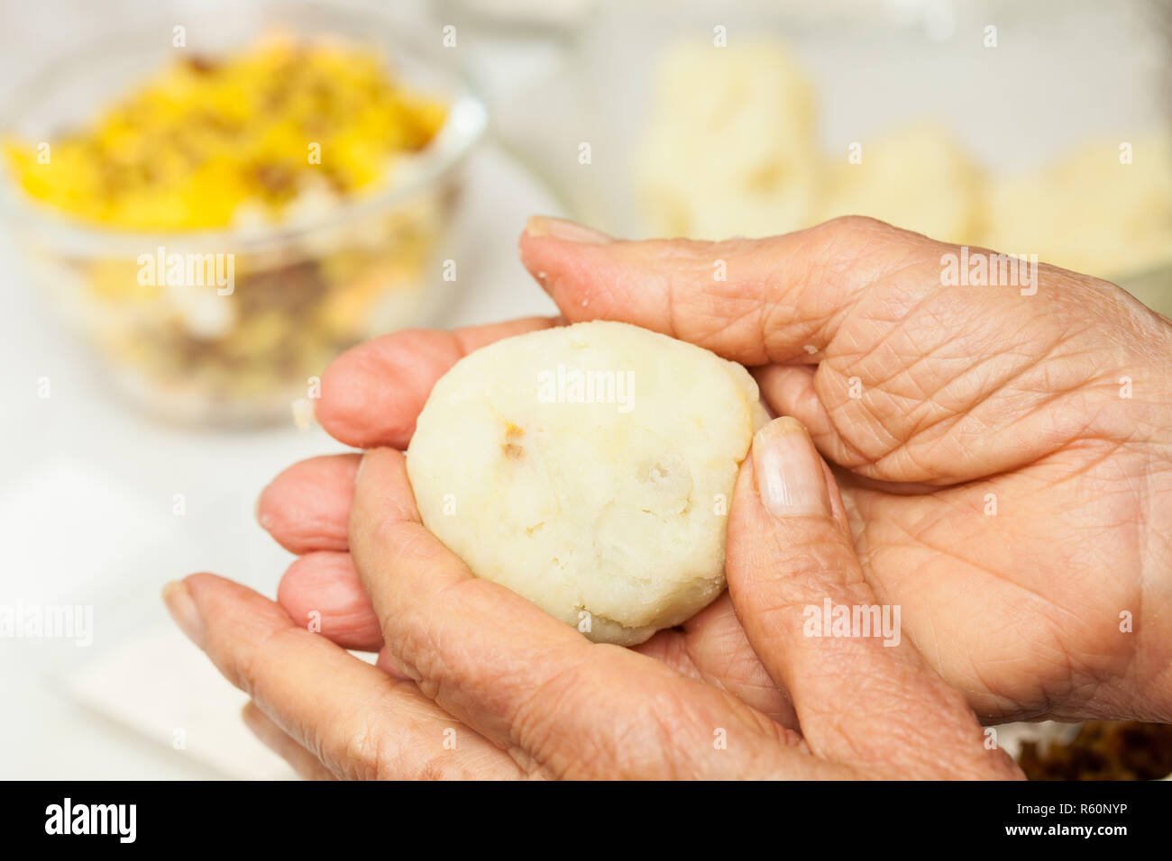 Preparation steps of traditional Colombian dish called stuffed potatoes ...