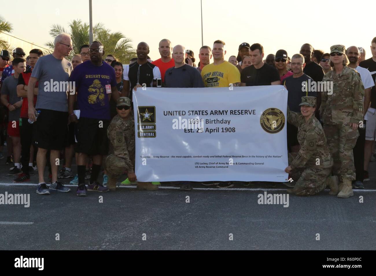 U.S. Servicemembers pose for a picture at the start of the Army Reserve ...
