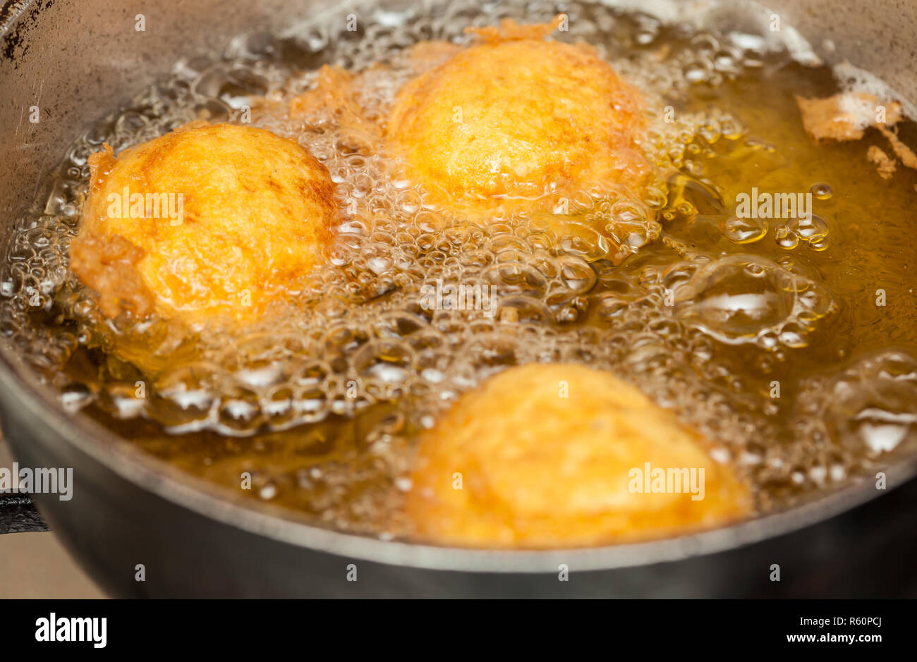 Preparation steps of traditional Colombian dish called stuffed potatoes ...