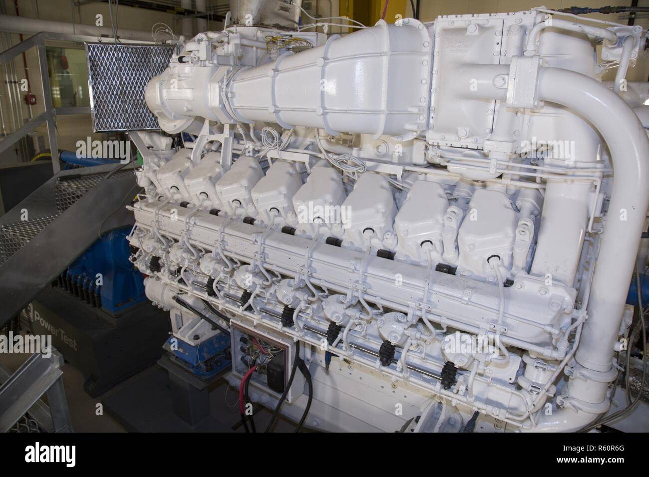 A massive Paxman engine sits in the purpose-built Dynamometer testing ...