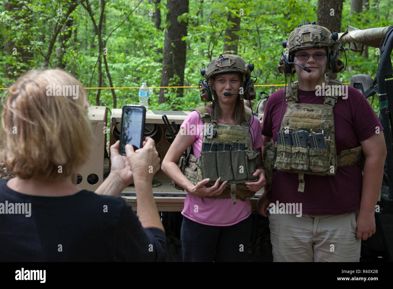 Guest try on body armor at the 5th Ranger Open House 2017 on Camp ...