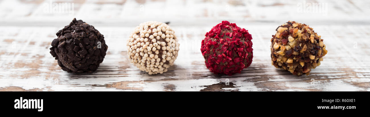 homemade chocolate pralines. homemade chocolate truffle. long banner ...