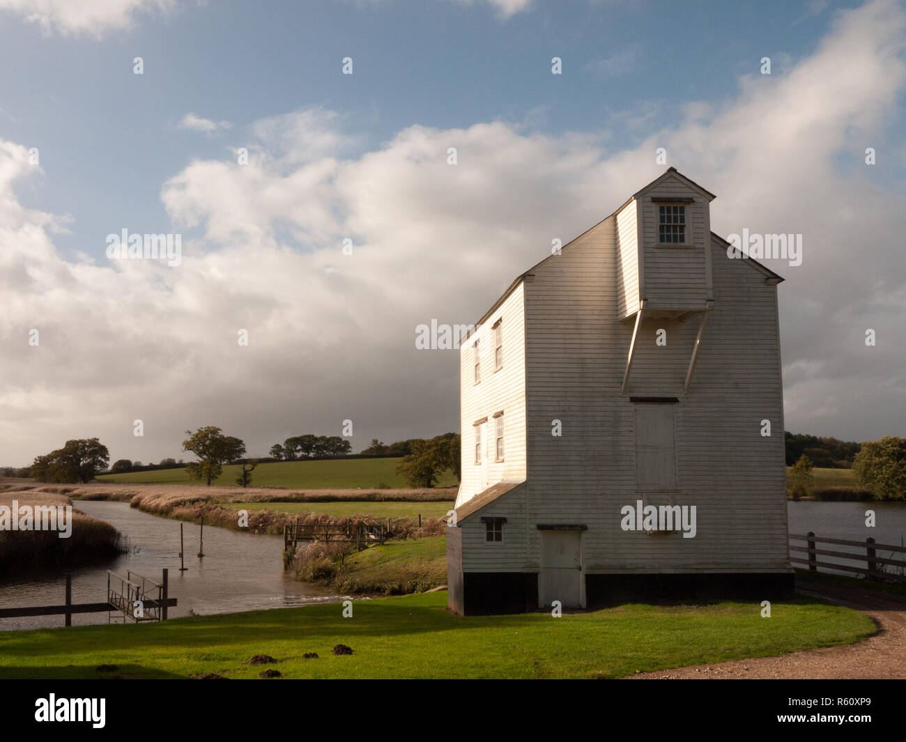 beautiful stunning white wood slat old farm water river mill house ...