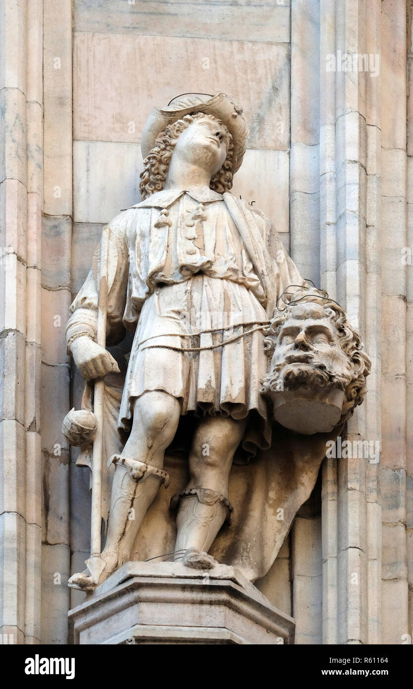 David with the head of Goliath, statue on the Milan Cathedral, Duomo di ...