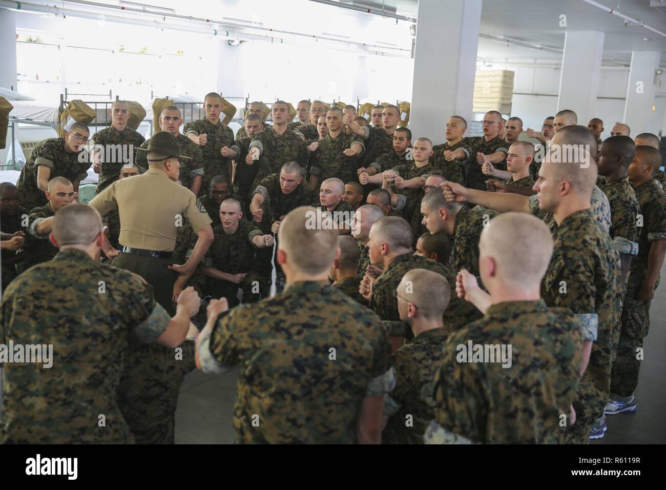 A drill instructor from Mike Company, 3rd Recruit Training Battalion ...