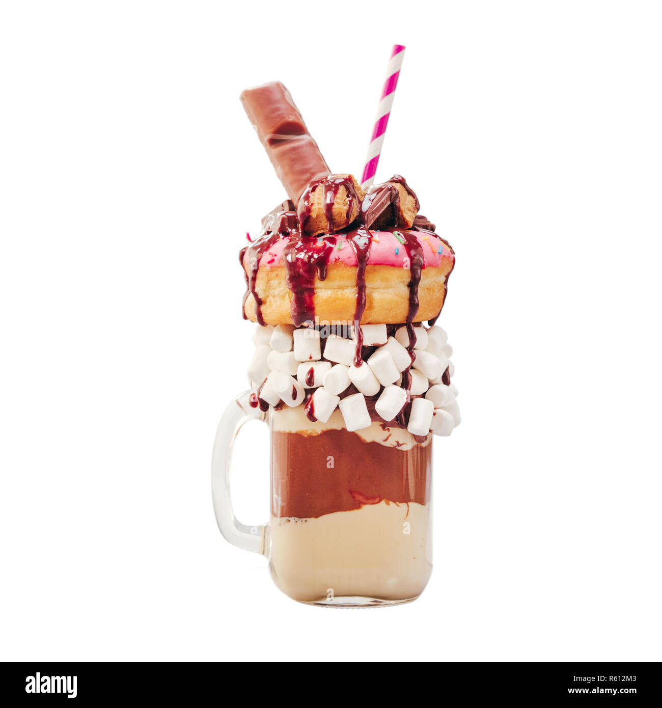 Freakshake with donuts isolated on white Stock Photo - Alamy