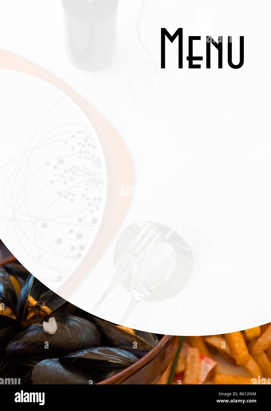 Mussels and table set on a restaurant menu Stock Photo - Alamy