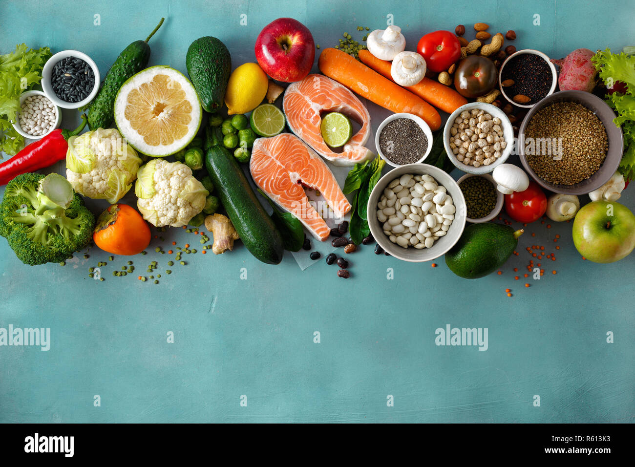 Top view set healthy food for cooking healthy and diet food (cereals ...