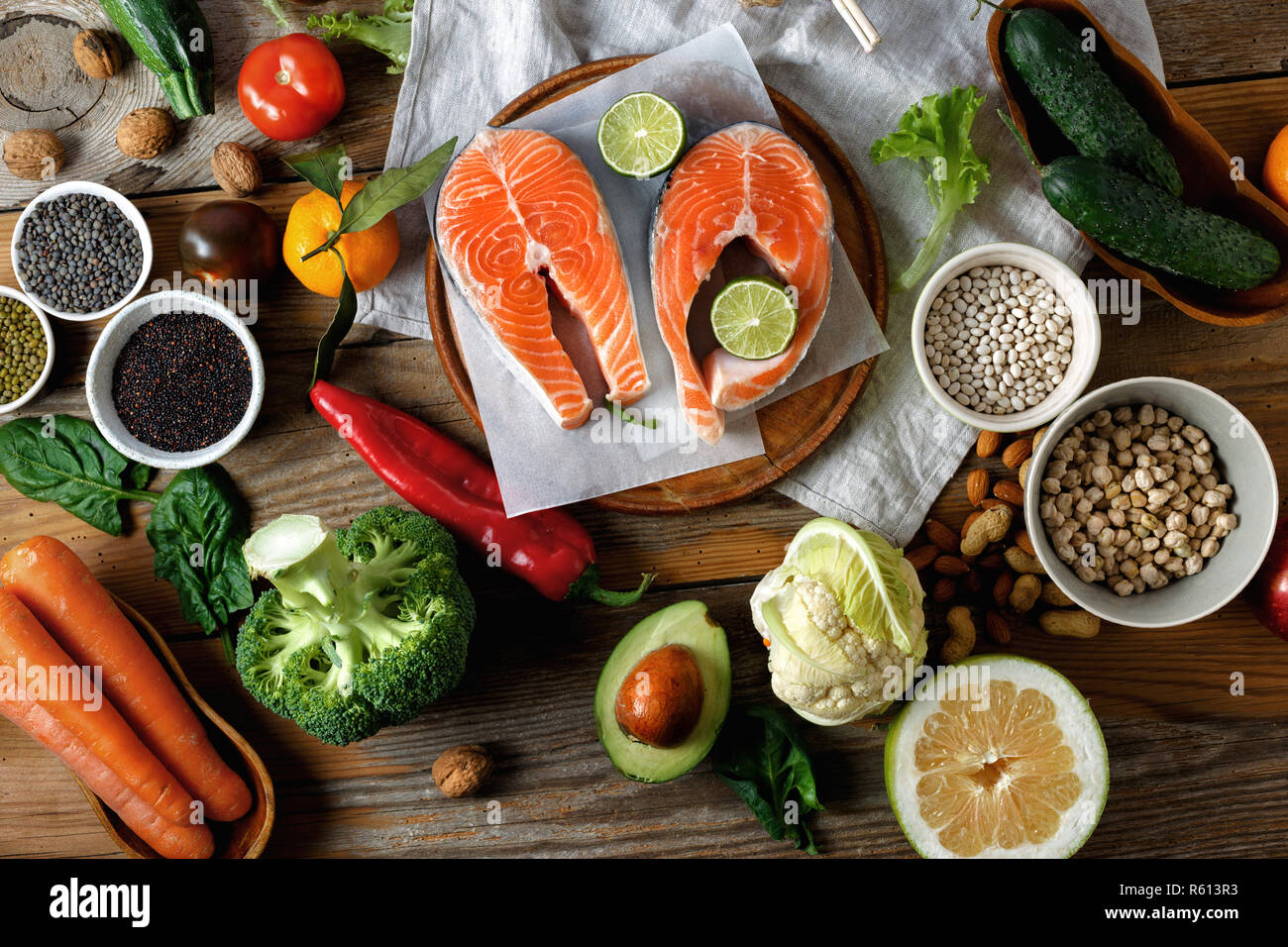 Top view set healthy food for cooking healthy and diet food (cereals ...