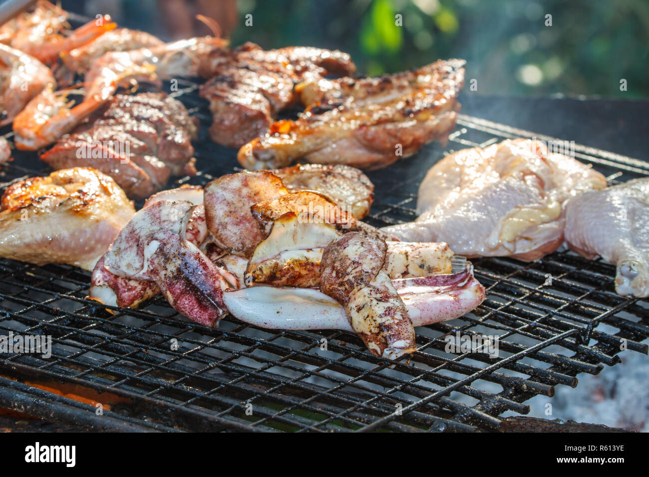 Assorted delicious grilled meat Stock Photo - Alamy
