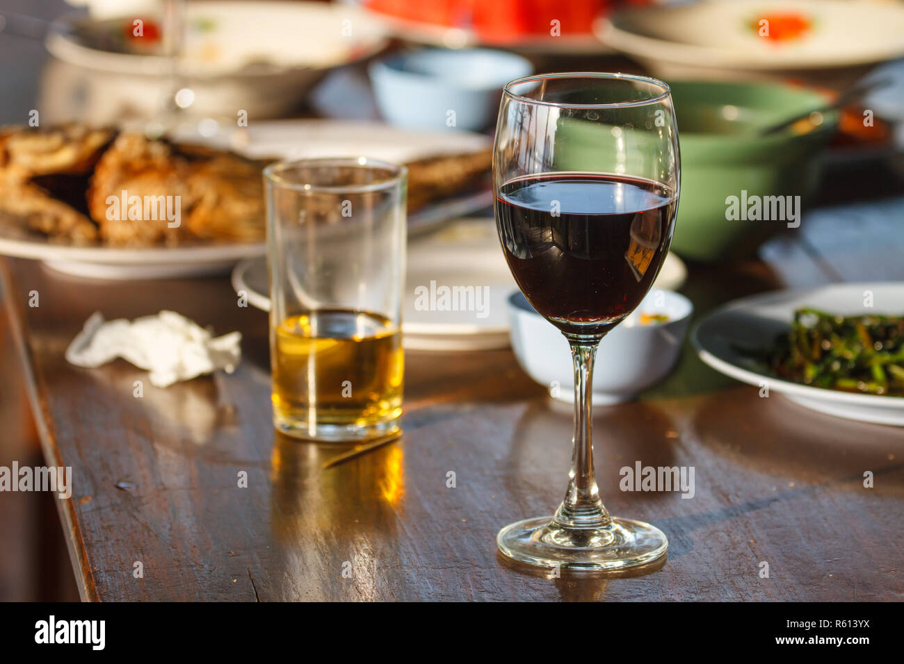 beer and wine on the table Stock Photo - Alamy