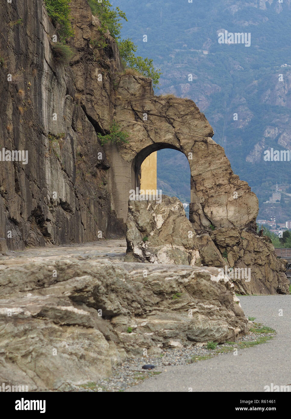 Ancient roman road arch in Donnas Stock Photo - Alamy
