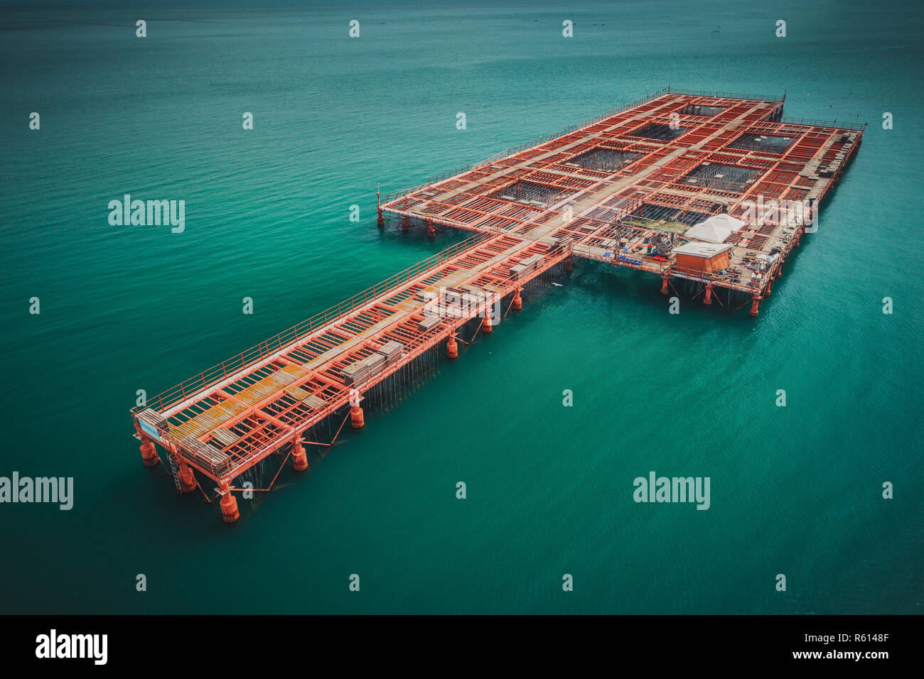 Aerial Drone View of sea and Farm on Cultivation of Seashells, Bulgaria ...