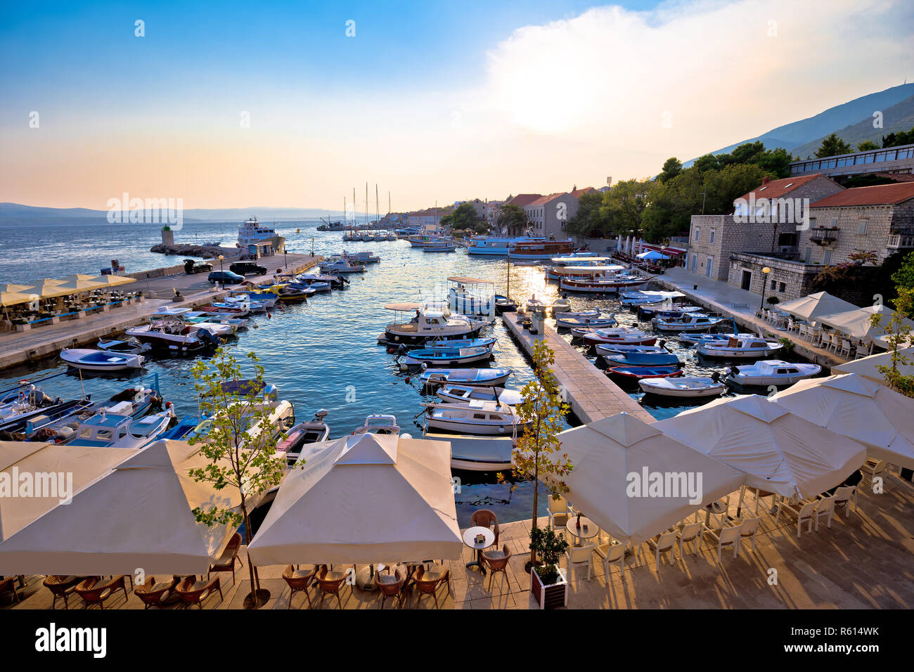 Town of Bol on Brac island waterfront view at sunset Stock Photo - Alamy