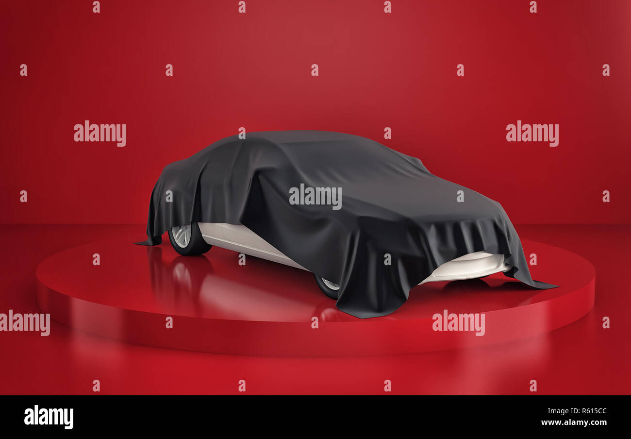 Car presentation in red showroom. 3d render Stock Photo - Alamy