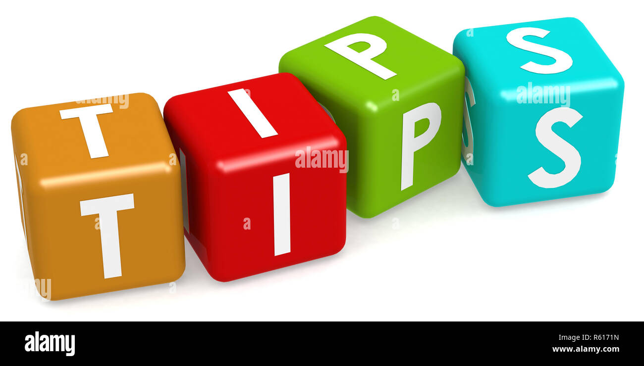 Colorful cube with tips word Stock Photo - Alamy