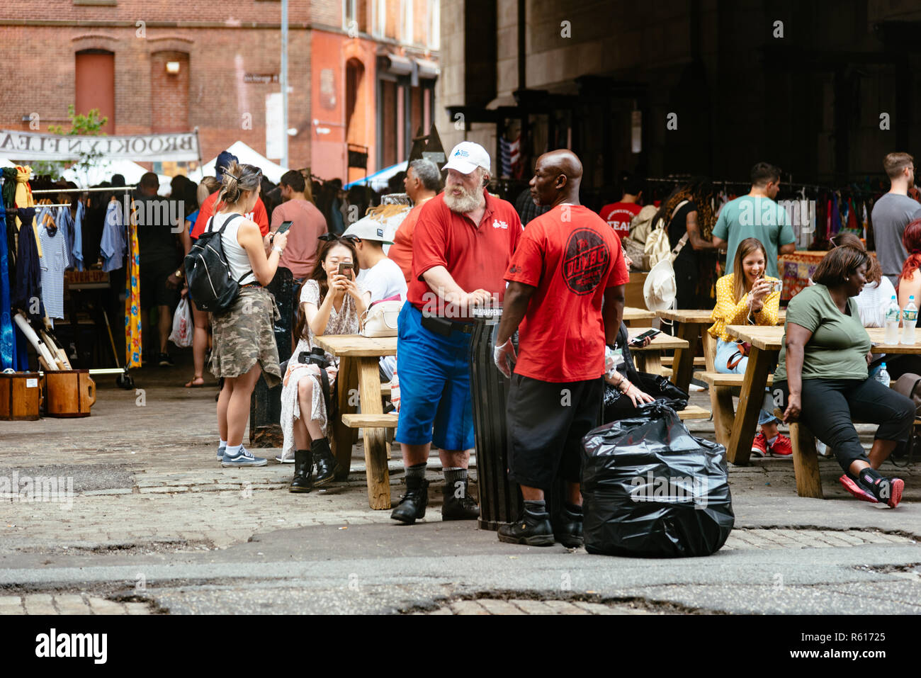 New York City, USA - June 24, 2018: Brooklyn Flea Market in DUMBO. It ...