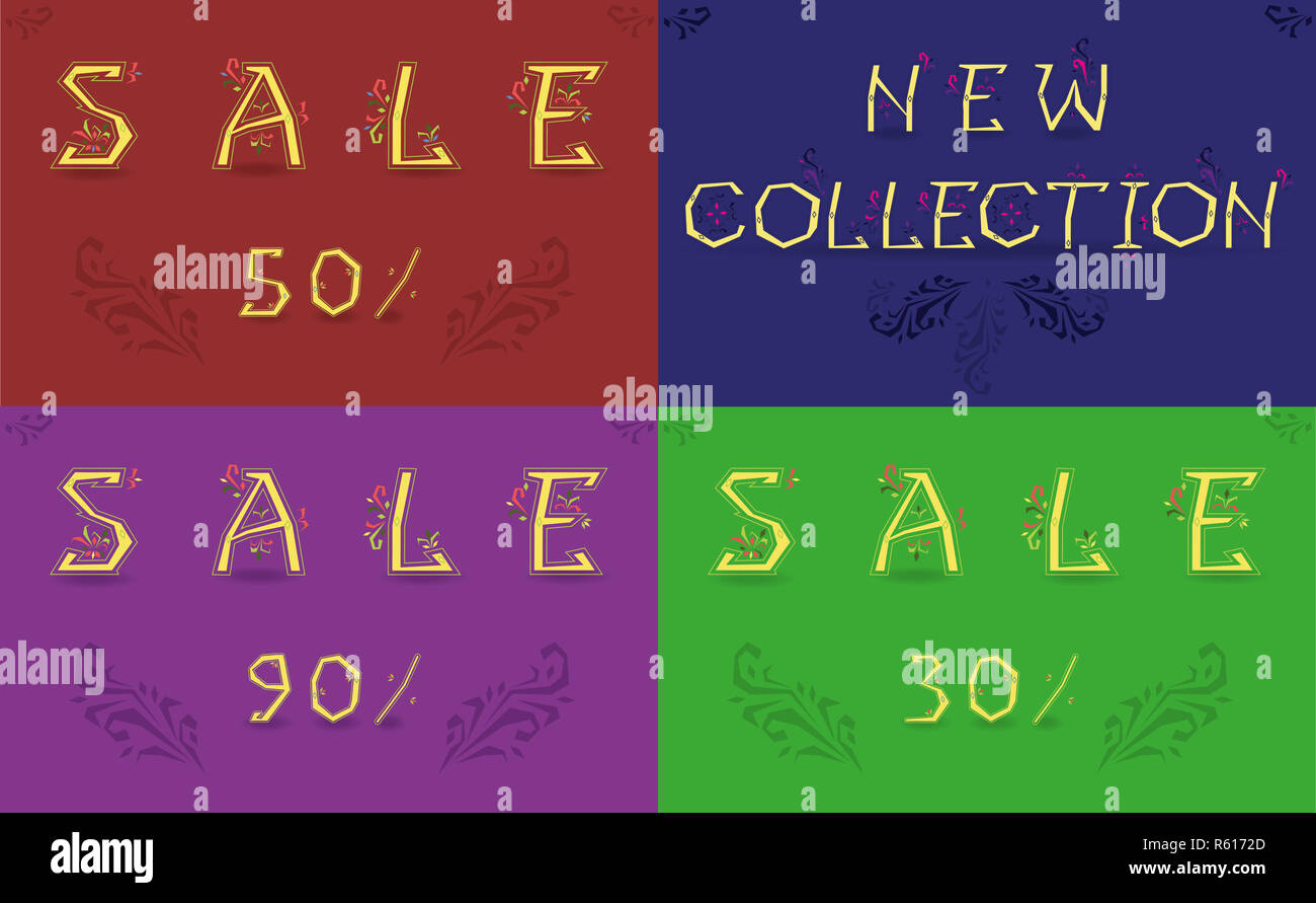 Cards with inscriptions for retail Stock Photo - Alamy