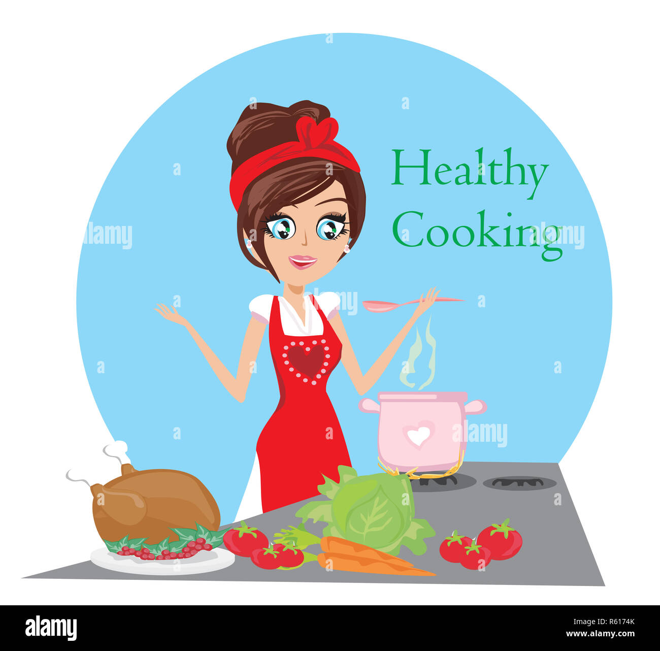 beautiful lady cooking soup and serving chicken Stock Photo - Alamy