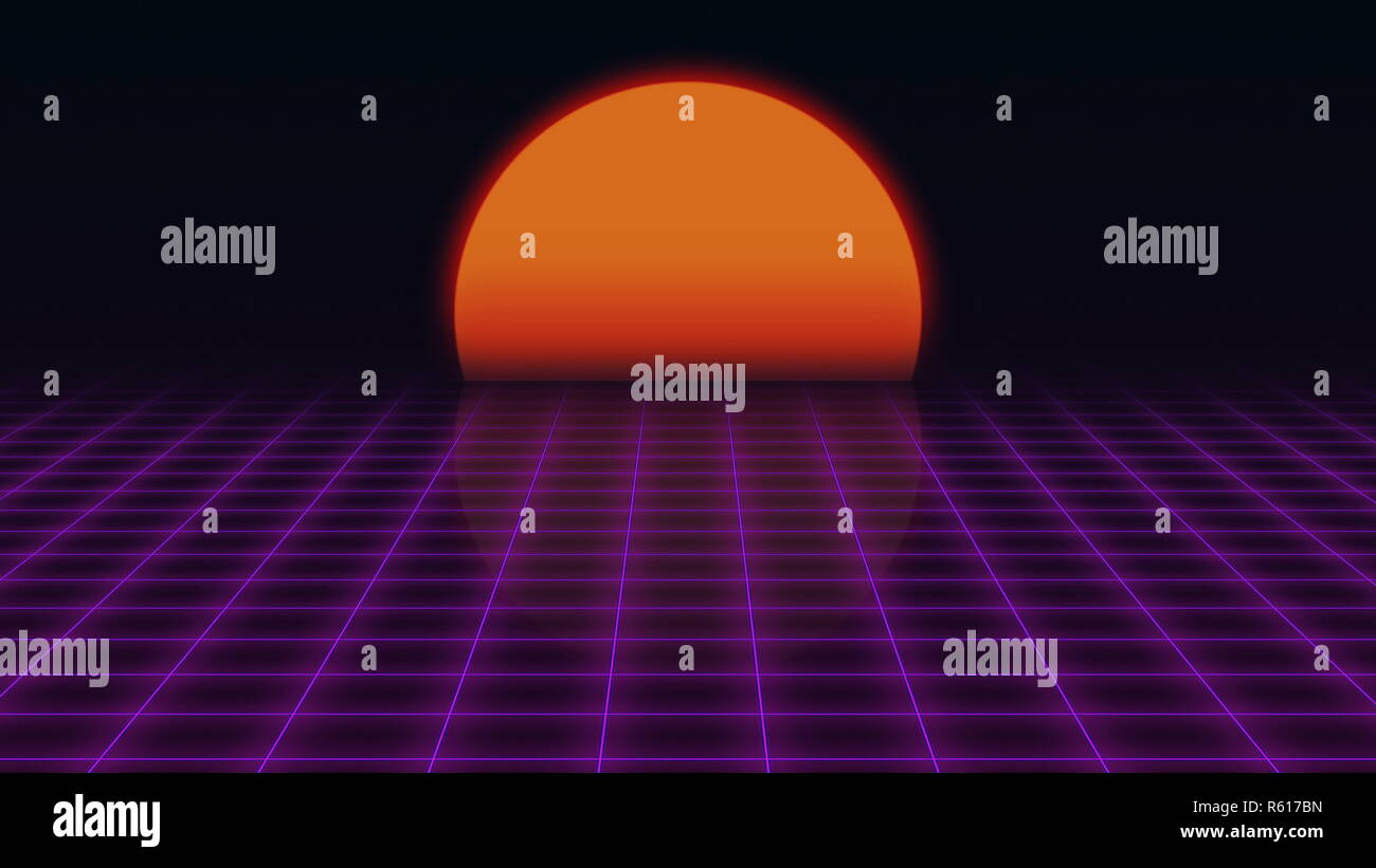 Retro Futuristic.Grid and sunset. 80s Retro Sci-fi background Stock ...