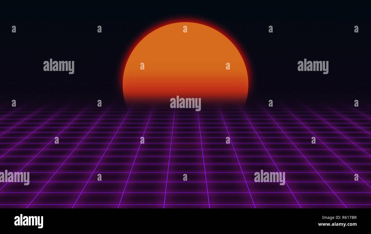 Retro Futuristic.Grid and sunset. 80s Retro Sci-fi background Stock ...