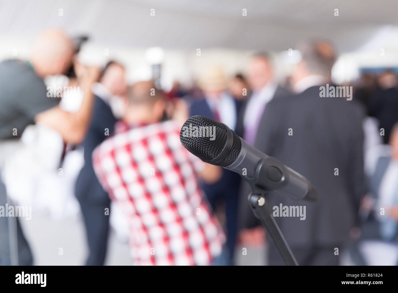Media event. Press conference. Microphone Stock Photo - Alamy