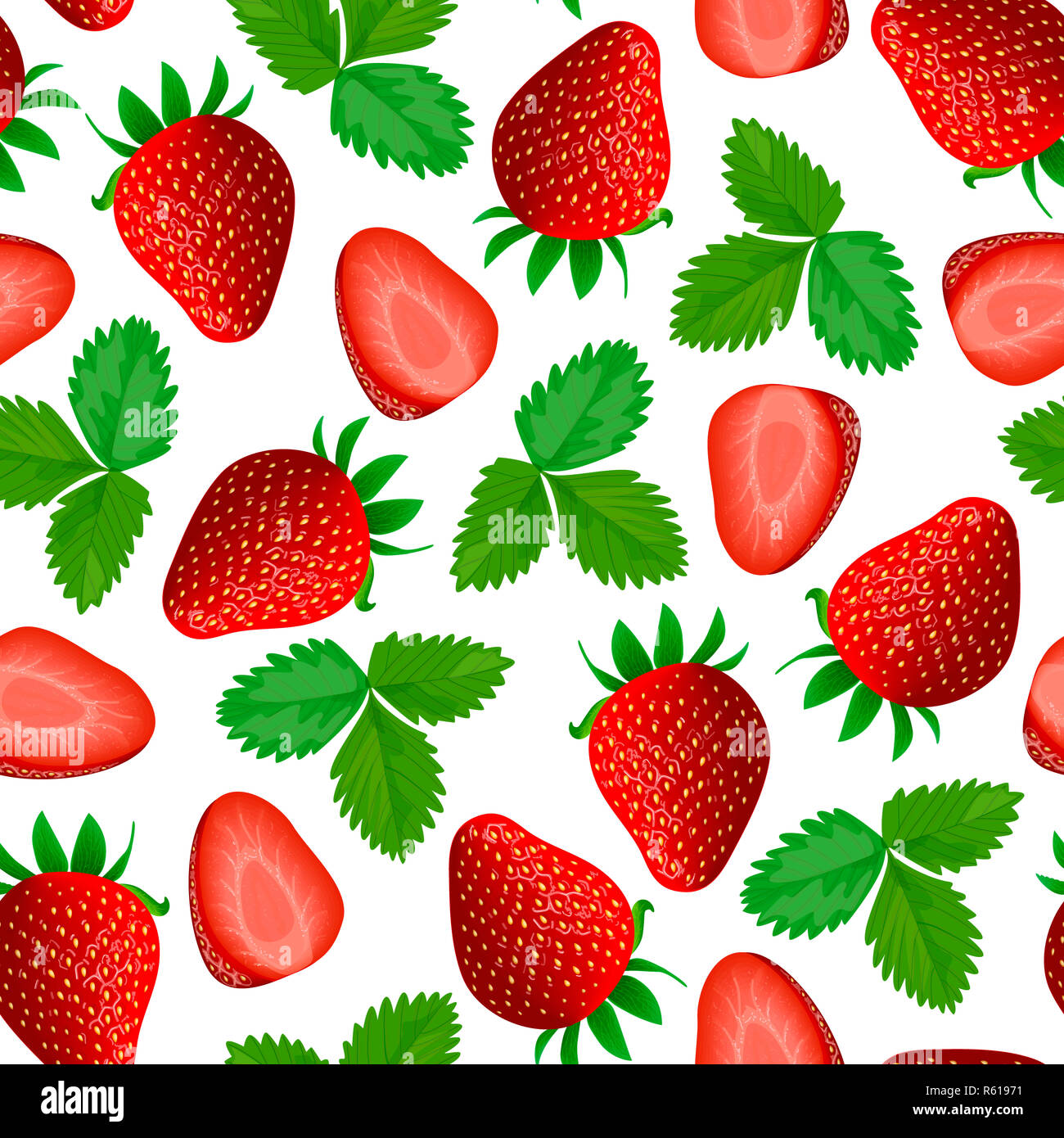 Ripe juicy Strawberry with leaf isolated seamless pattern vector ...