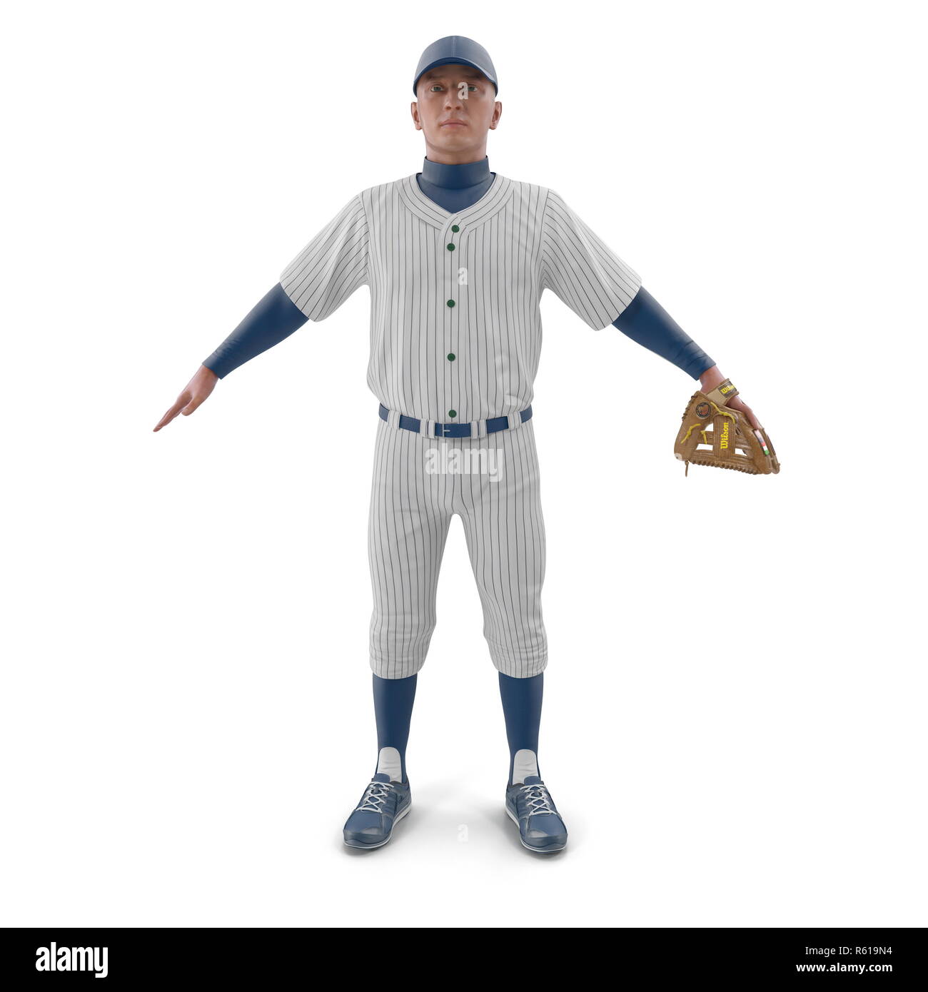 Full length portrait of a male baseball player on white background ...
