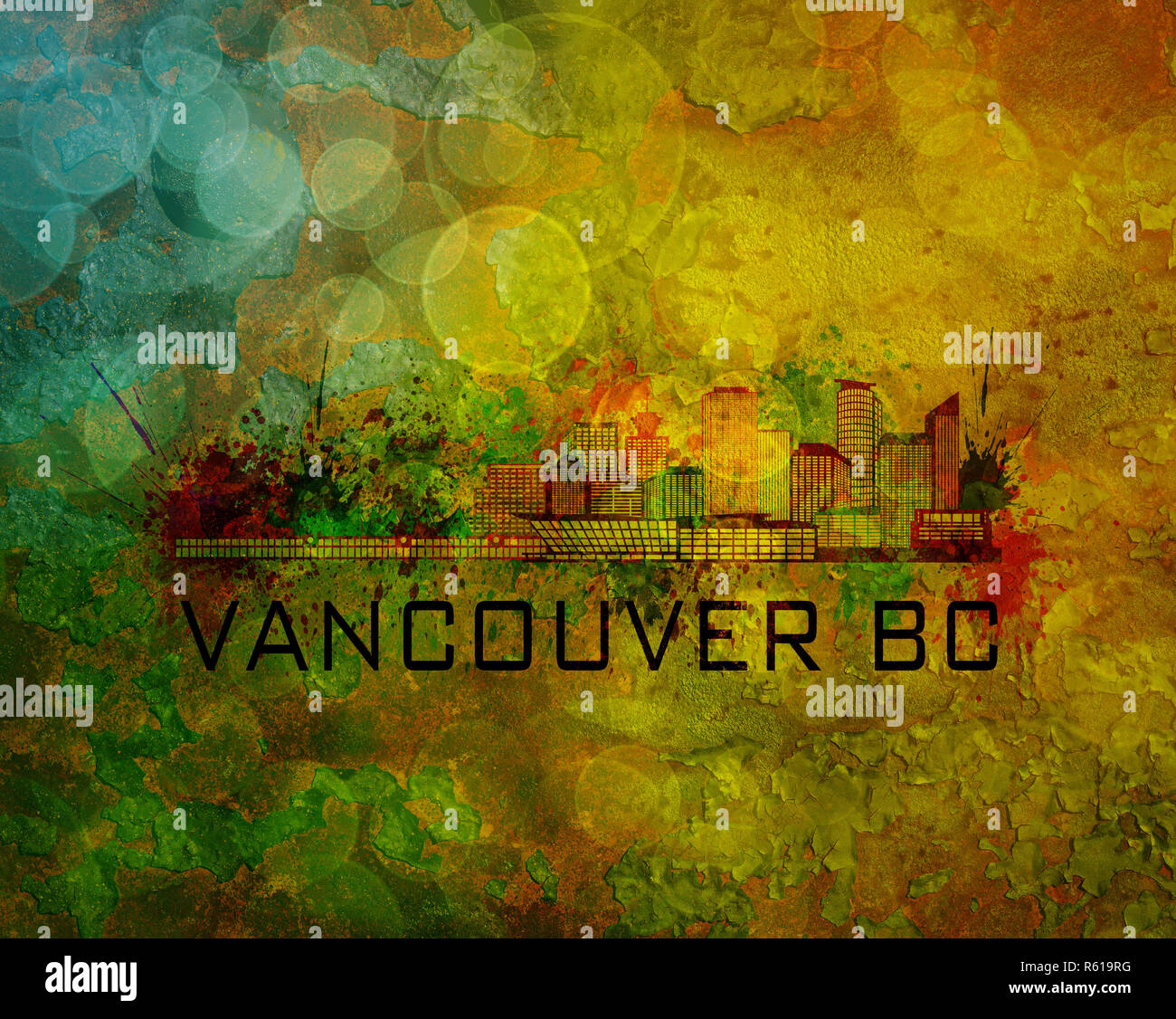 Vancouver BC City Skyline on Grunge Background Illustration Stock Photo ...