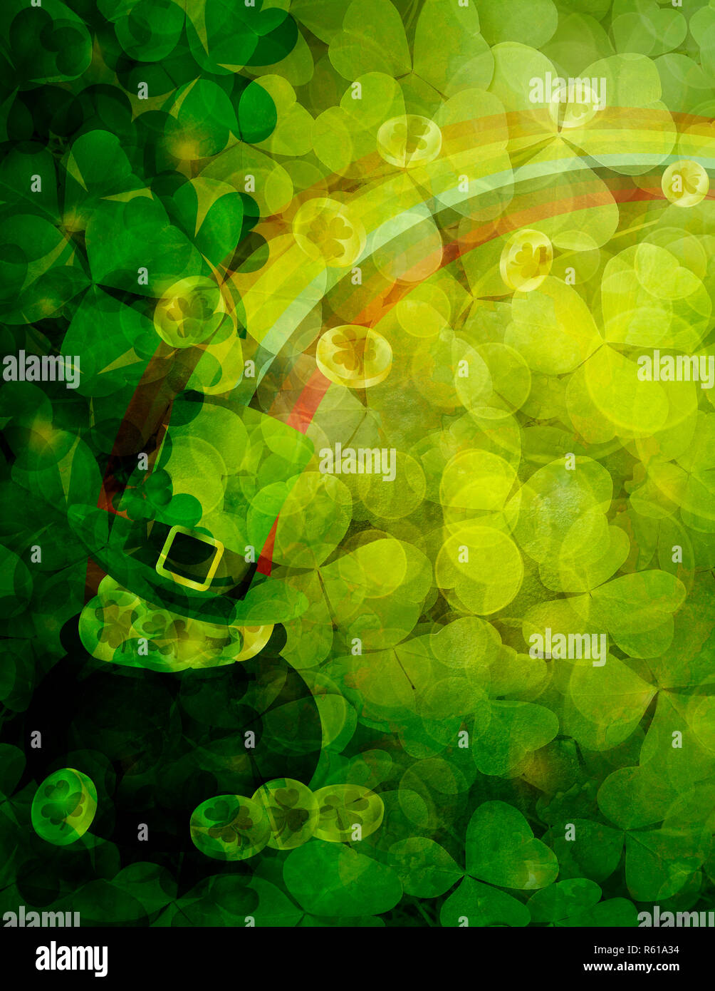 Shamrock Leaves Background with Pot of Gold Illustration Stock Photo ...
