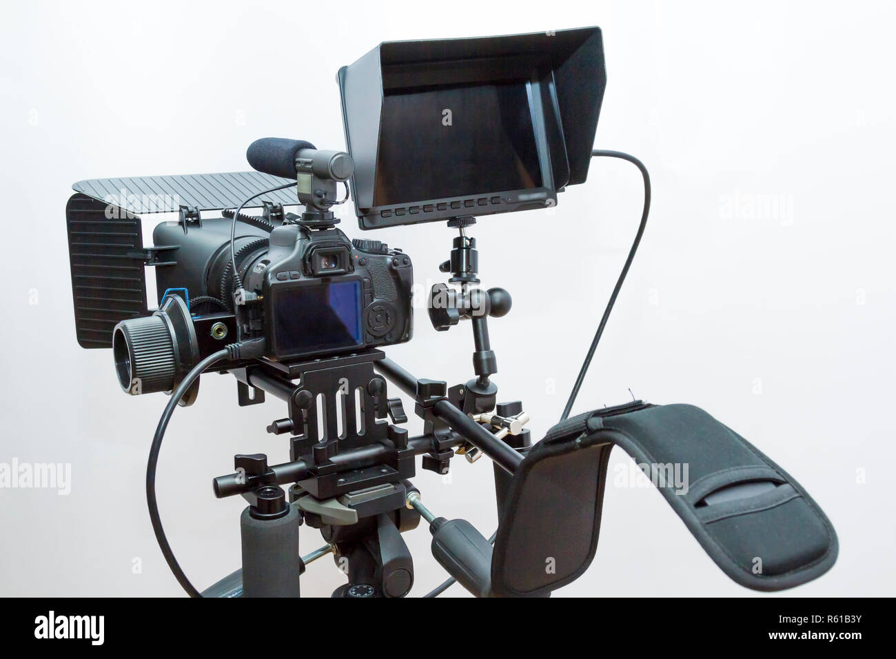 Camera equipment for shooting video and sound recording fixed on a tripod Stock Photo Alamy