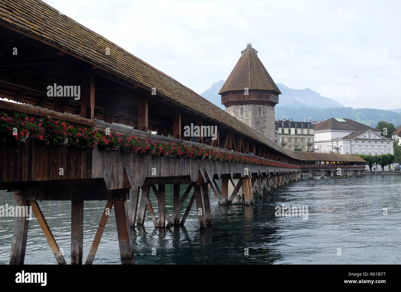 Historic city center of Lucerne with famous Chapel Bridge, the city's ...