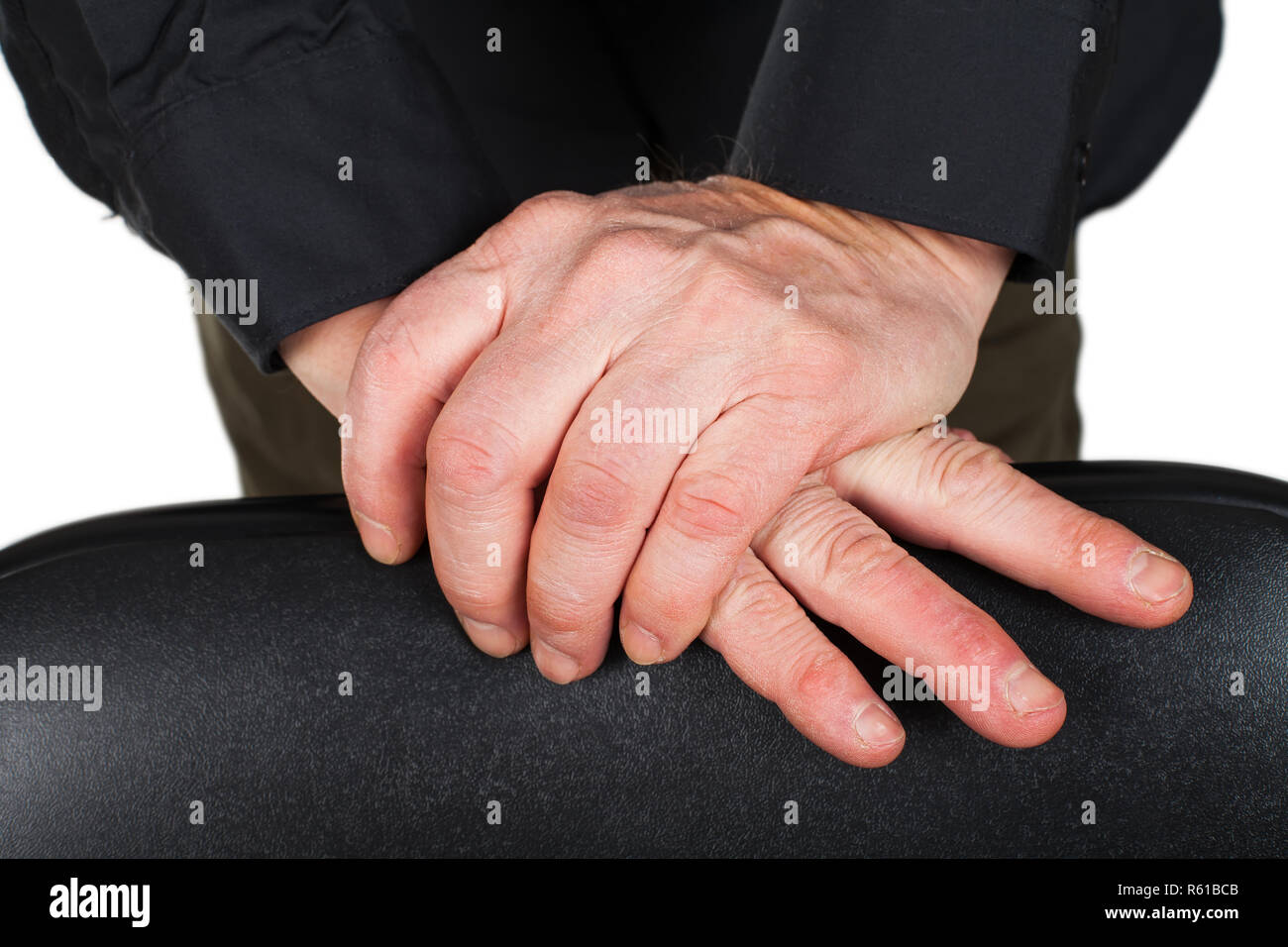 Photo of a senior man's hand resting on a chair Stock Photo - Alamy