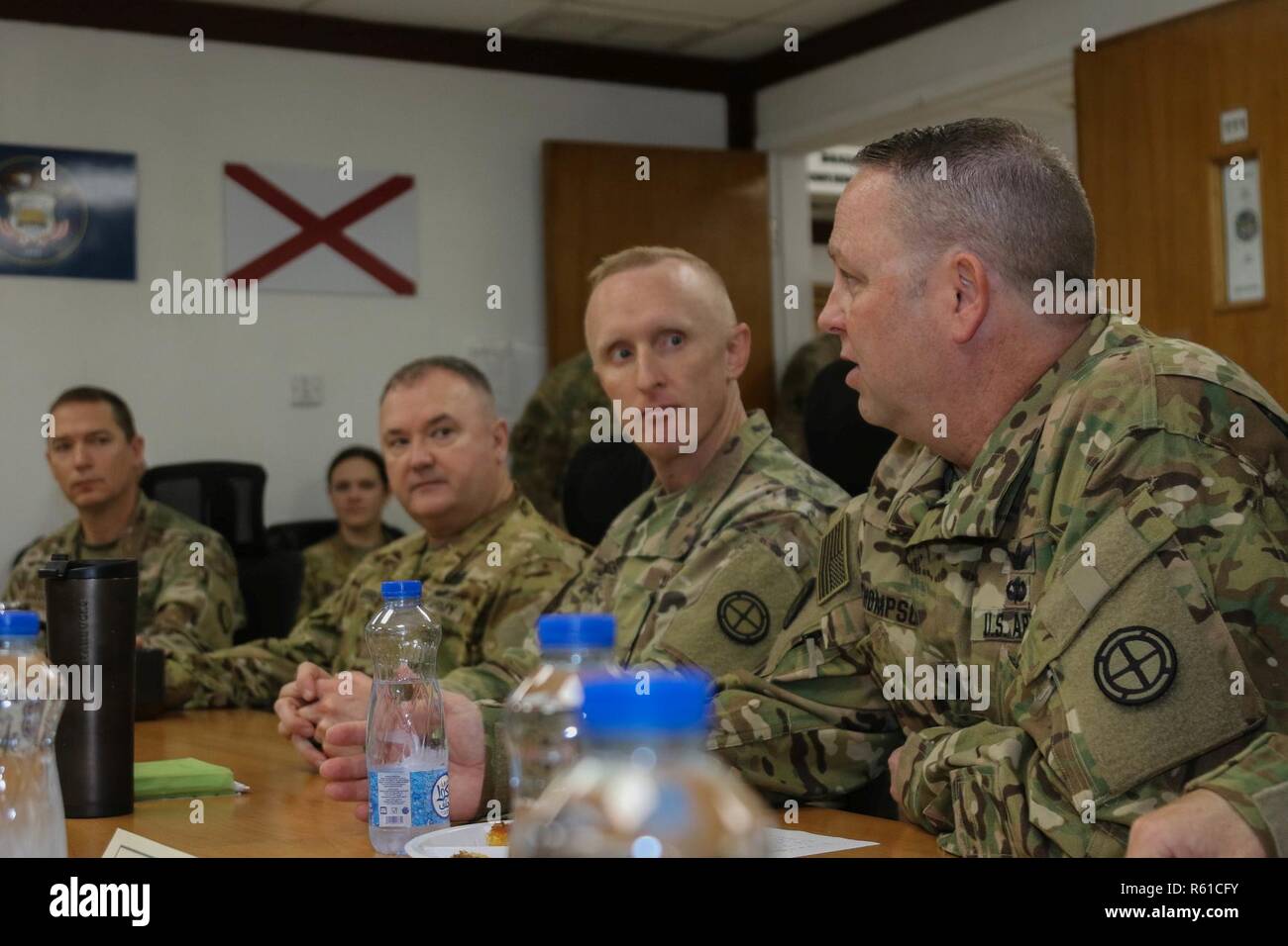 U.S. Army National Guard Lt. Col. Leif Thompson, far right, commander ...