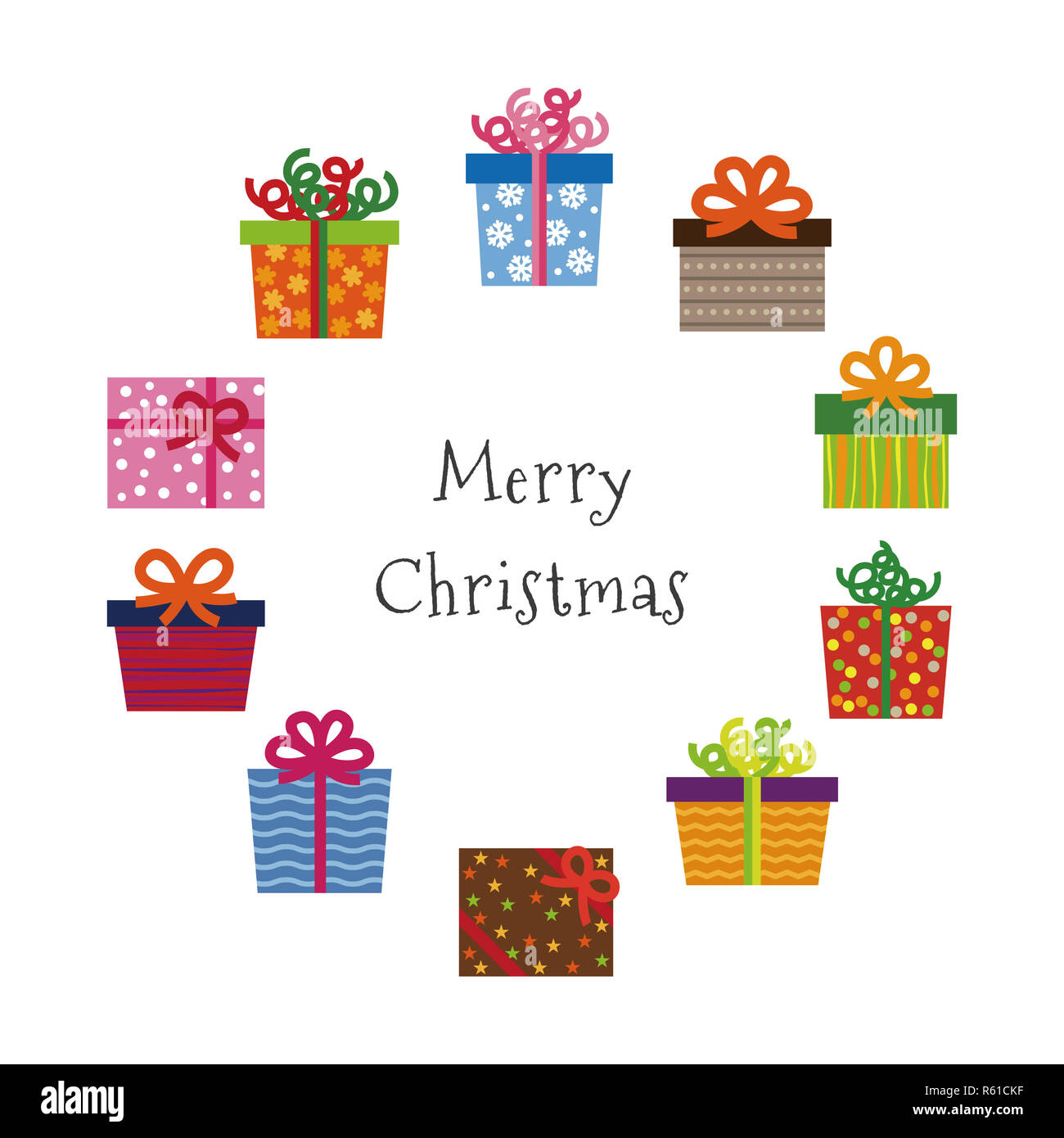 Colorful patterned Christmas gifts illustration Stock Photo - Alamy