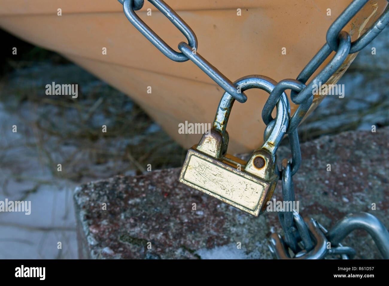 padlock and chains on boat outdoors Stock Photo - Alamy