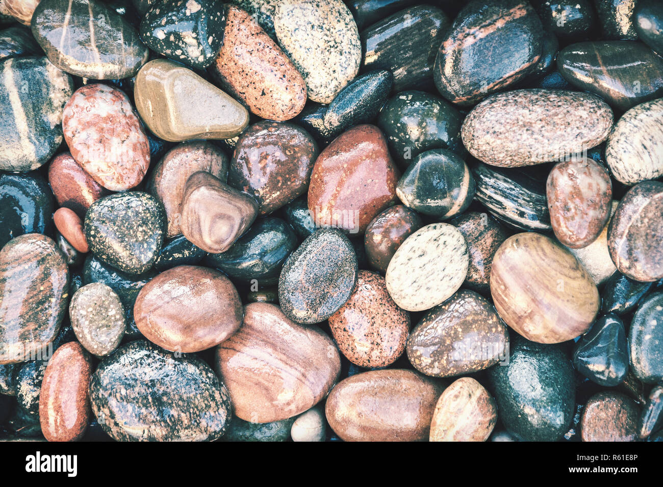 Colorful wet pebbles background Stock Photo - Alamy