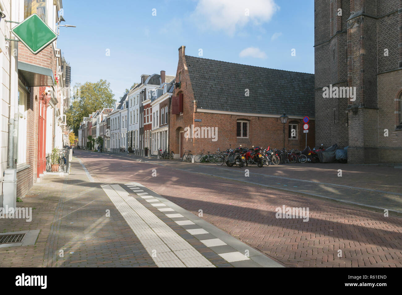 view of empty street of Utrecht on sunny Sunday october day Stock Photo ...