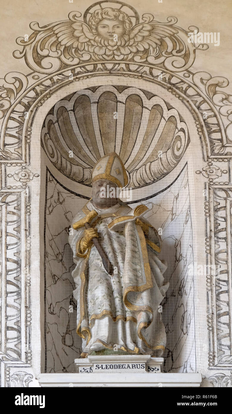 Saint Leodegar statue on the facade of the church of St. Leodegar in ...