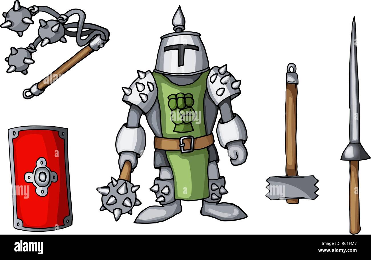 Hand drawn sticker knights colored doodle weapons set isolated on white ... Hand drawn sticker knights colored doodle weapons set isolated on white ...