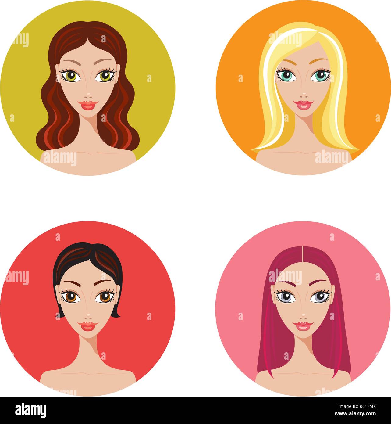 Beautiful Young Woman With Trendy Hairstyles Icons Set Vector