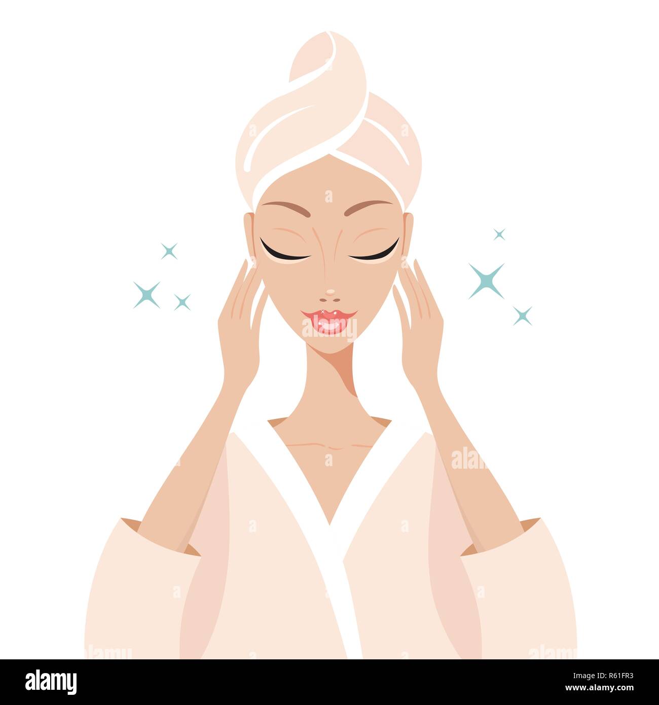 Beautiful Young Woman Touching Her Face Beauty Spa Skincare Concept