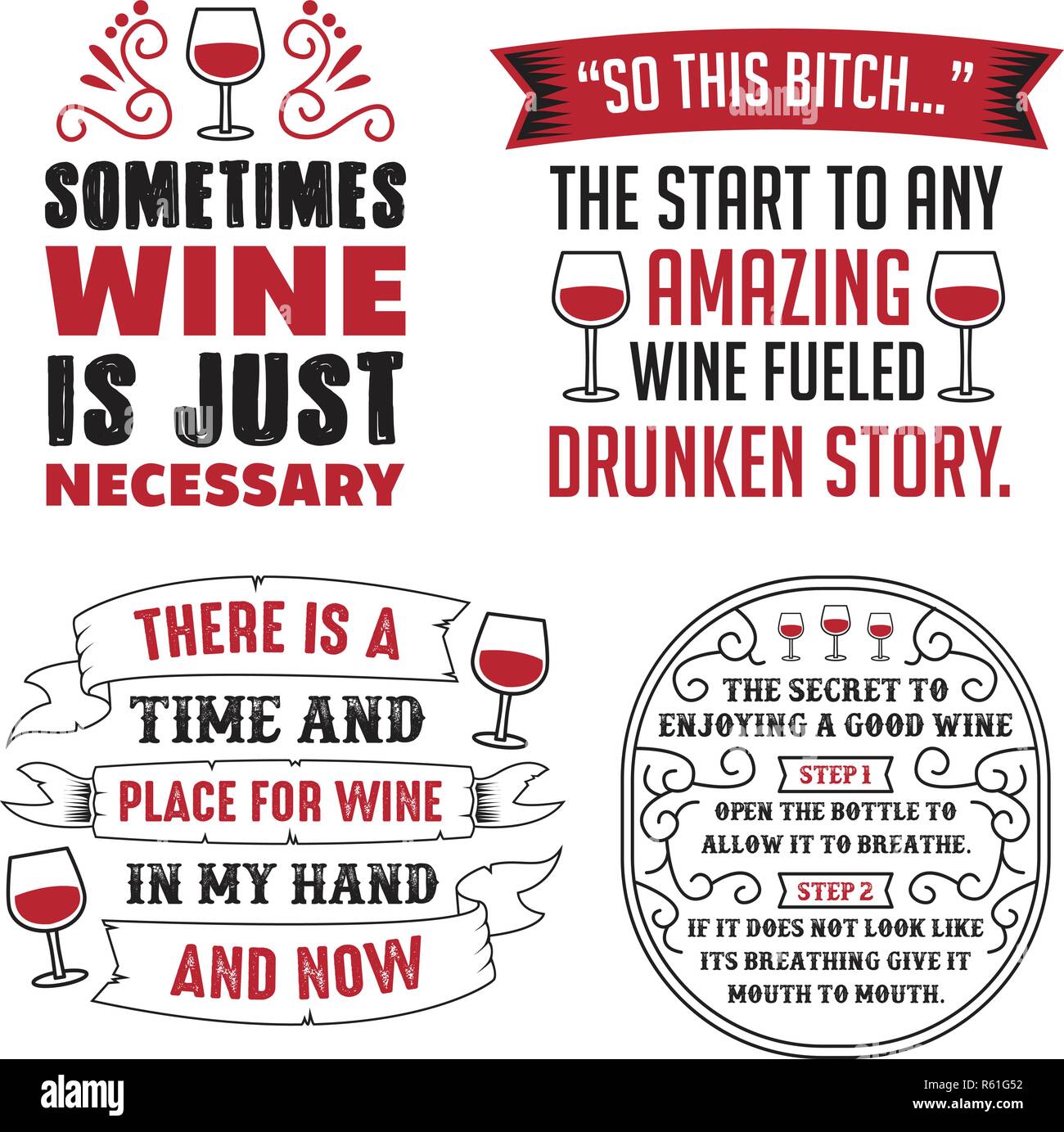 Wine Saying Quote Set, best for print design Stock Vector Image & Art ...