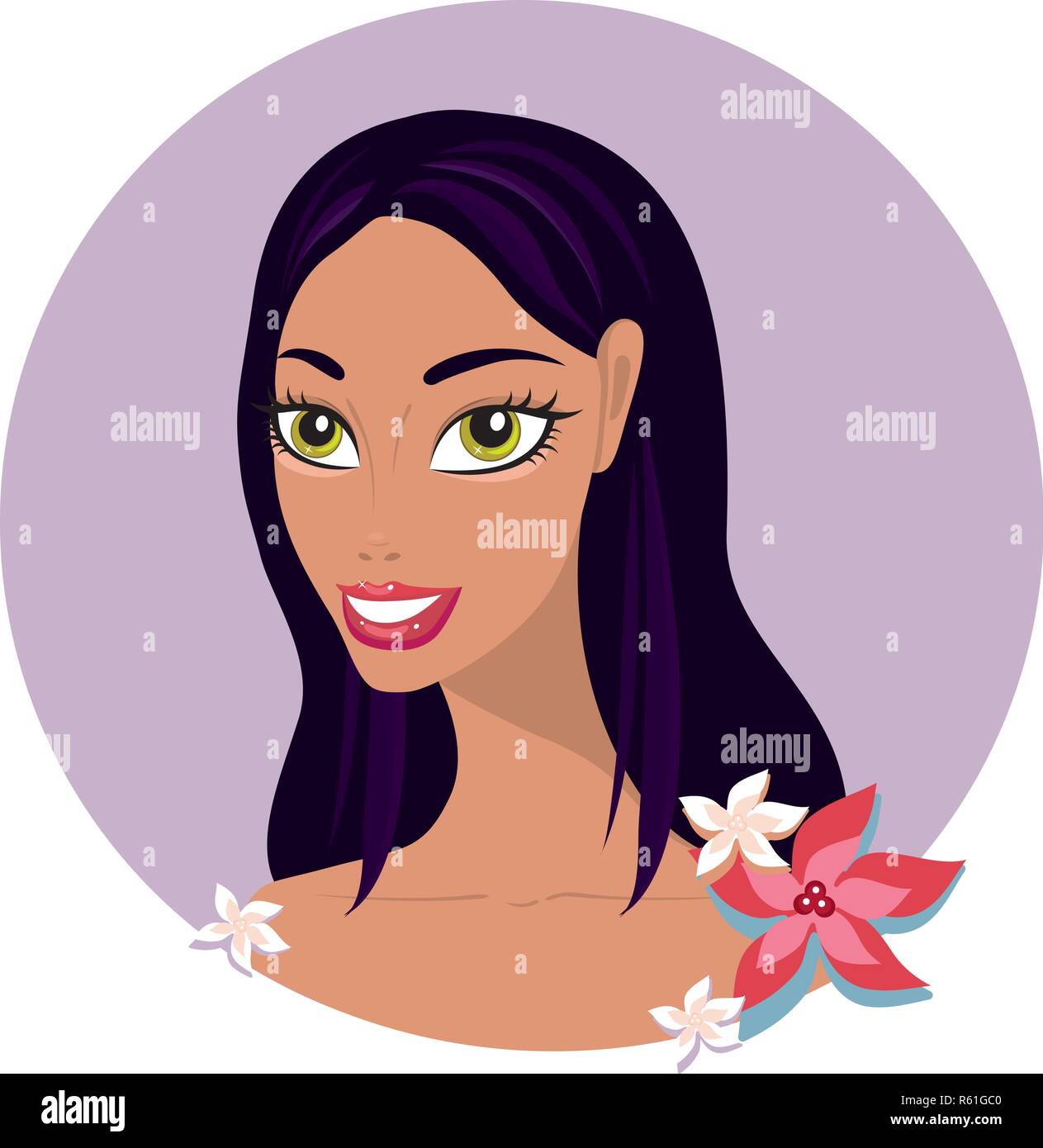 Beautiful young dark haired woman Exotic beauty Vector illustration ...