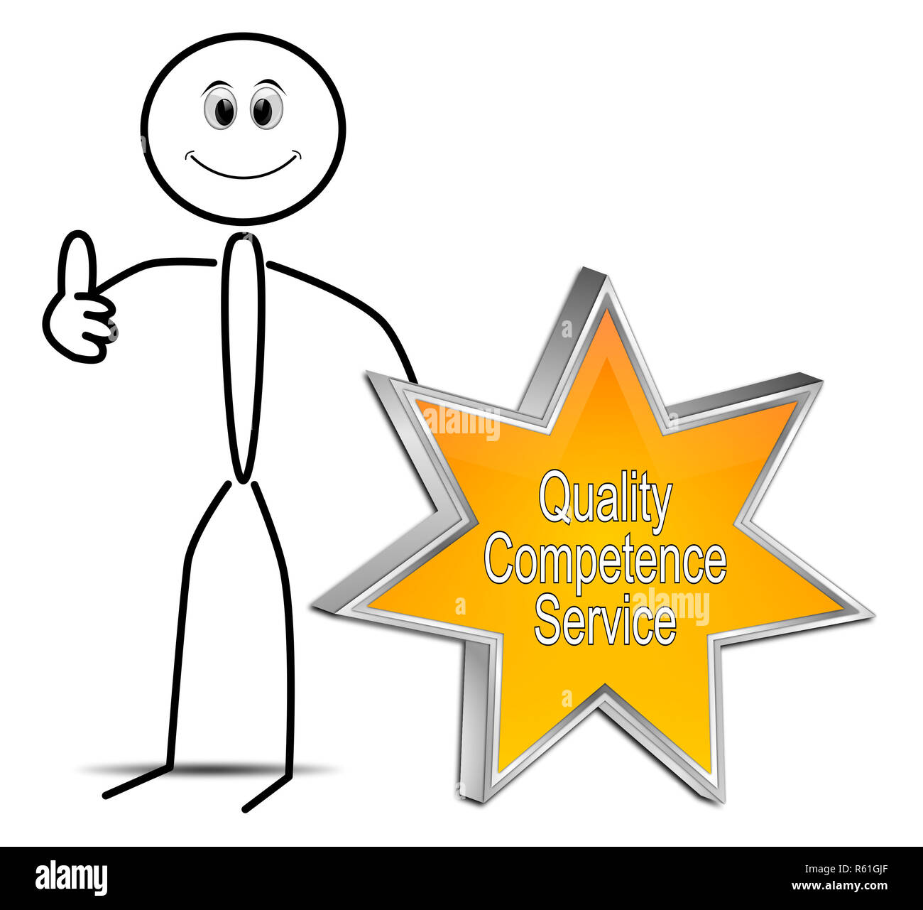Stickman with orange Quality Competence Service Star Button - 3D ...