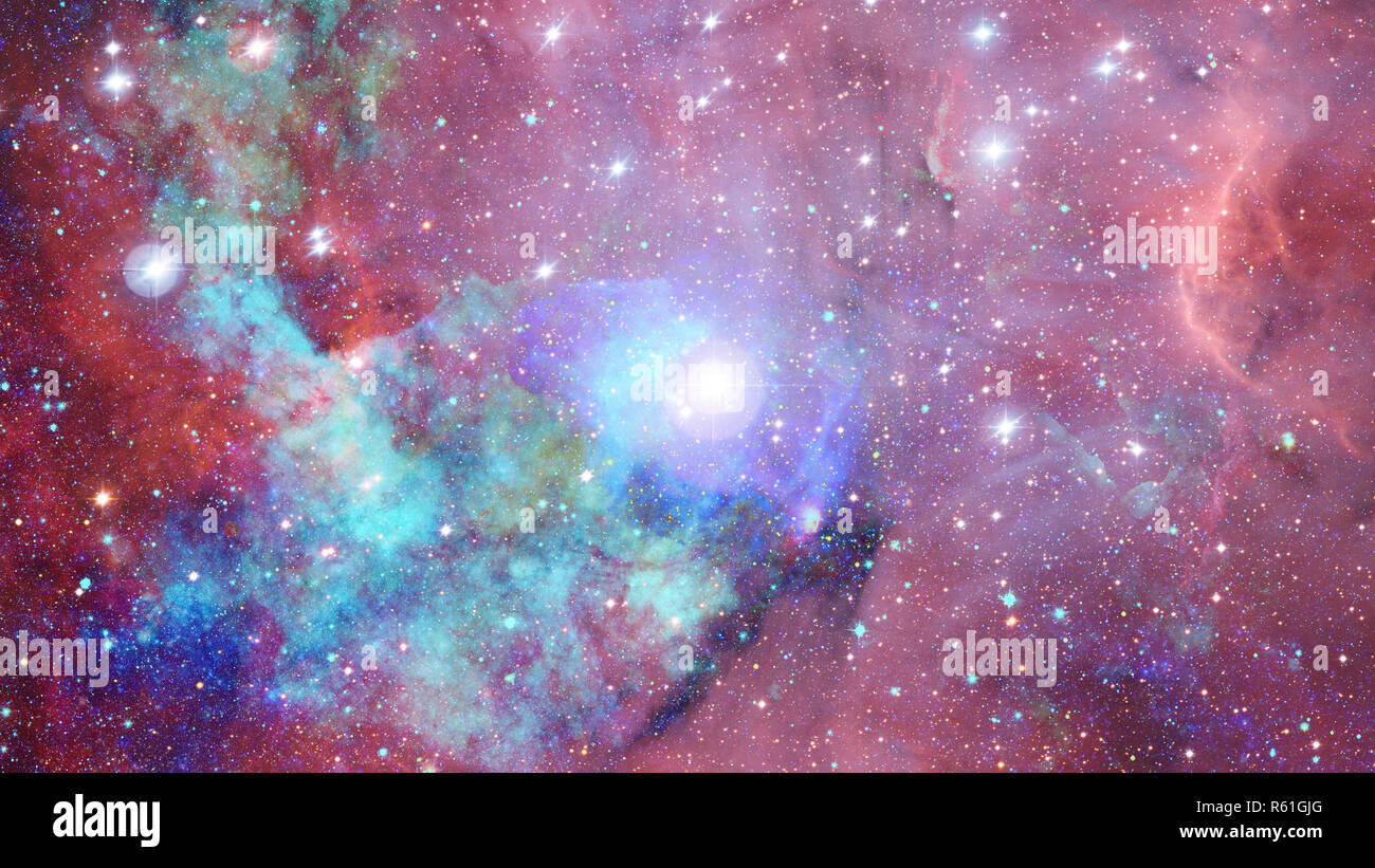 Colored nebula and open cluster of stars in the universe. Elements of ...