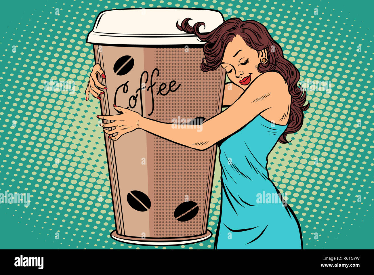 woman hugs coffee Cup Stock Photo - Alamy